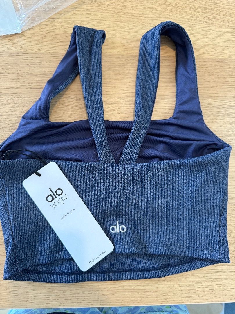 SF only ALO Alosoft Ribbed Chic Bra Tank Size S color Rich Navy Heather ...