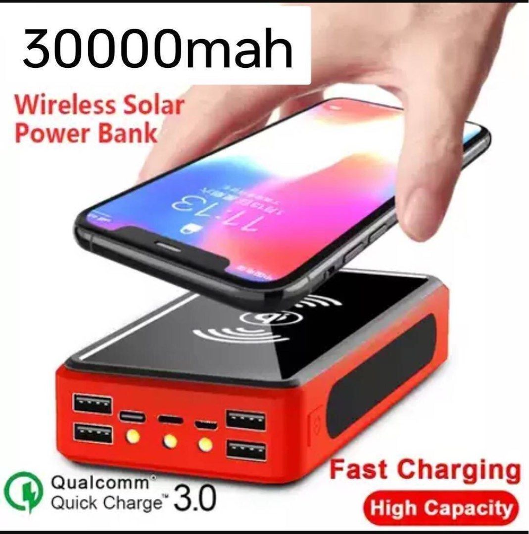 Solar Wireless 30000mAh Portable Power Bank This power bank has solor ...