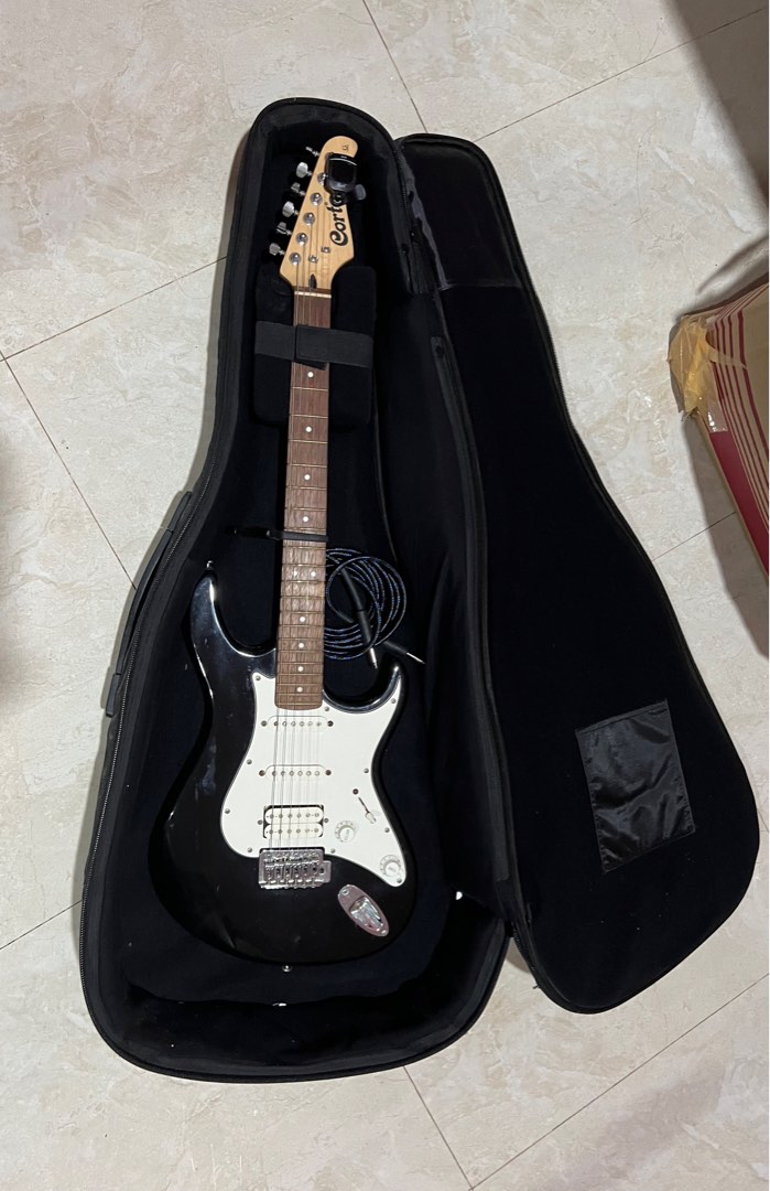 Cort Black & White Electric guitar w/ Capo, Tuner, Amplifier cord and ...