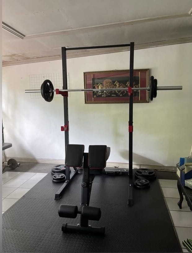 Half Rack, Heavy-Duty Commercial bench , OlympicBar , and Bumper Plates ...