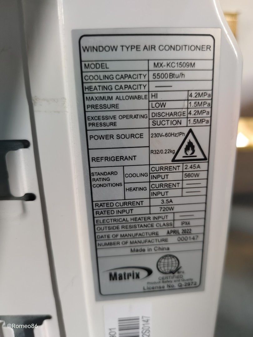 Matrix Window type aircon, TV & Home Appliances, Air Conditioning and ...