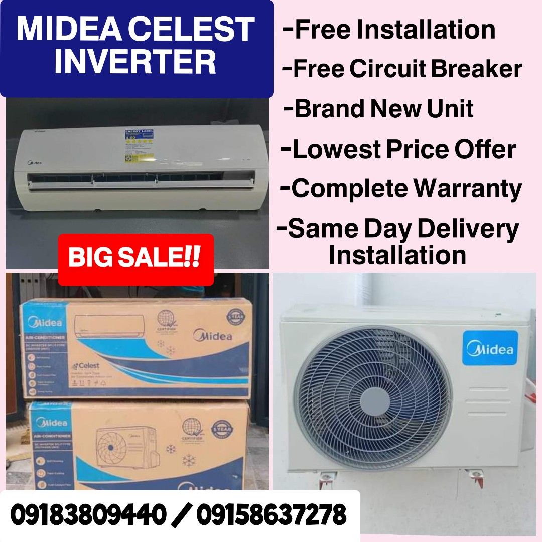 Midea Celest Inverter Split Type Aircon, TV & Home Appliances, Air ...