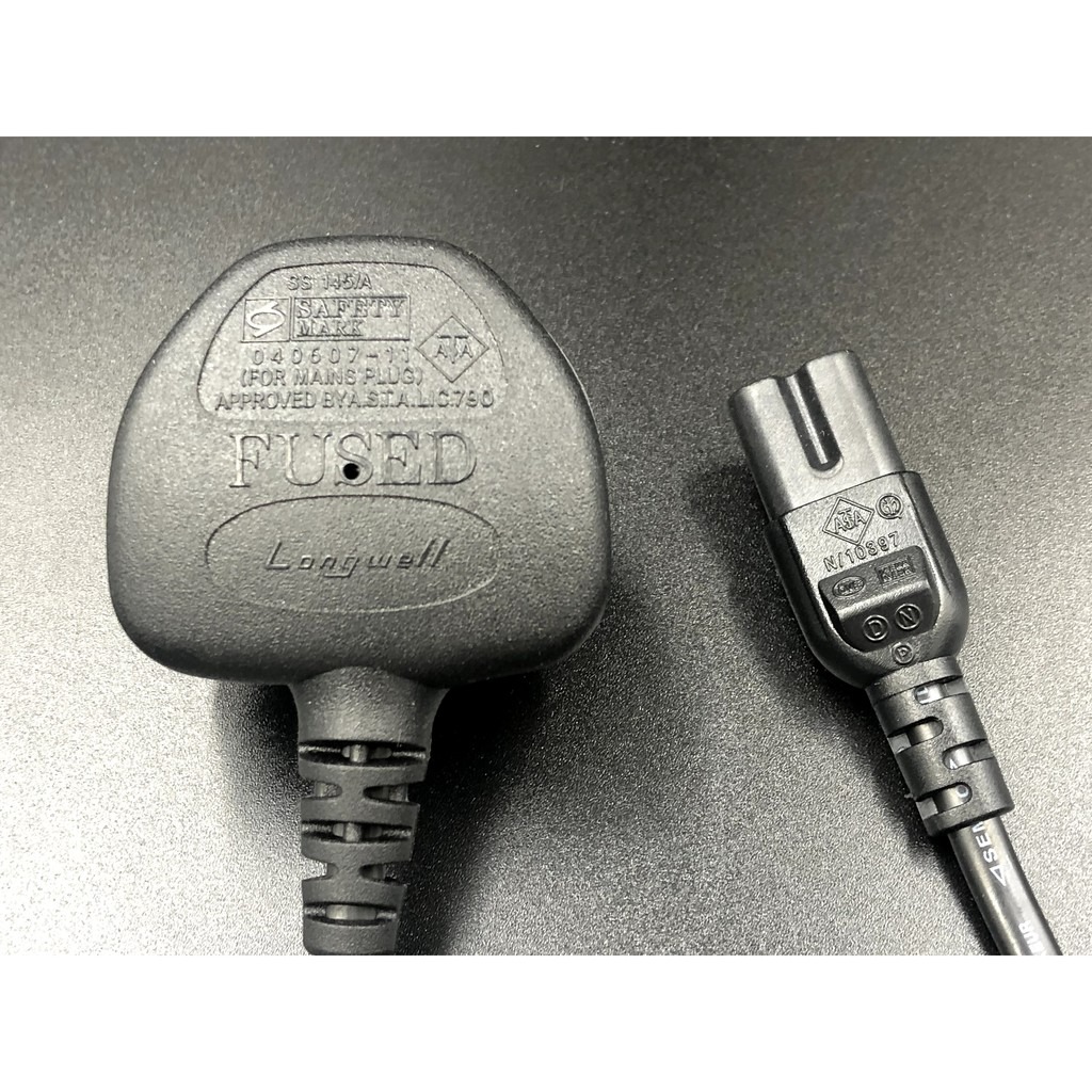 Power Cord 1.00M UK-C7 Longwell Safety Mark 3pin Plug BS-1363/A ASTA ...