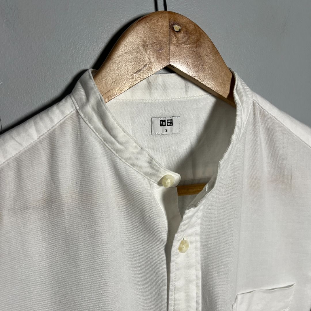 Uniqlo Chinese Collar Long Sleeve Polo White, Men's Fashion, Tops ...