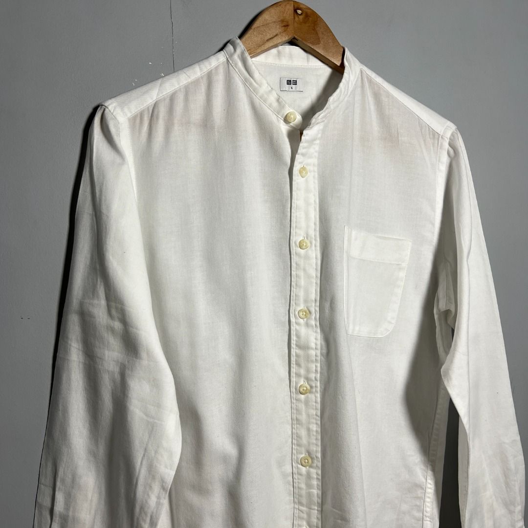 Uniqlo Chinese Collar Long Sleeve Polo White, Men's Fashion, Tops ...