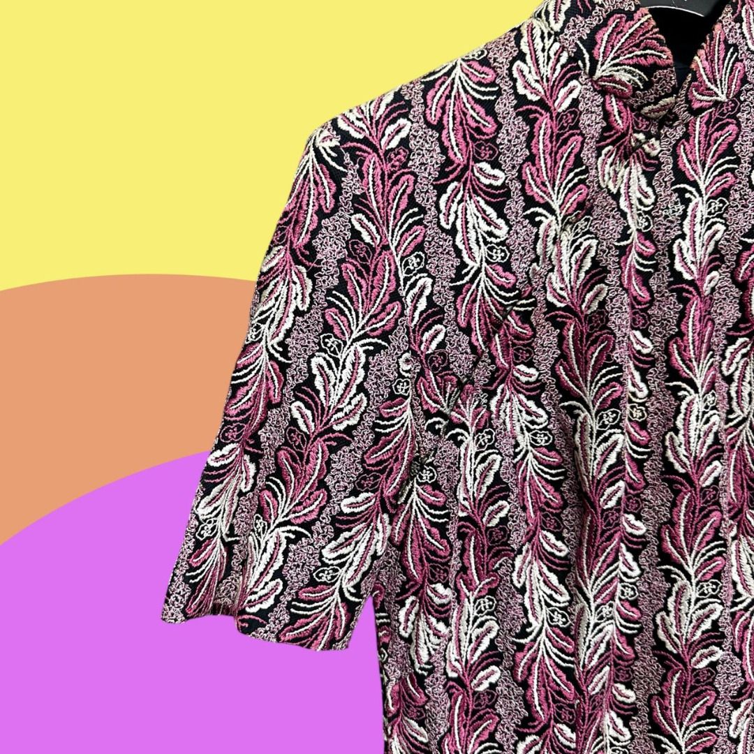 二手 古董訂製 黑紫白配色 網眼 刺繡 開衩 短袖 旗袍 CA410 【克拉希克 古著の藝術殿堂】, 她的時尚, 洋裝＆套裝, 傳統服飾在旋轉拍賣