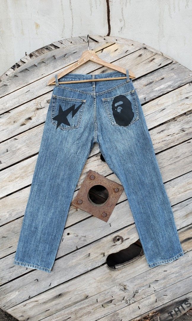 Custom Jeans Bathing ape bape, Men's Fashion, Bottoms, Jeans on Carousell