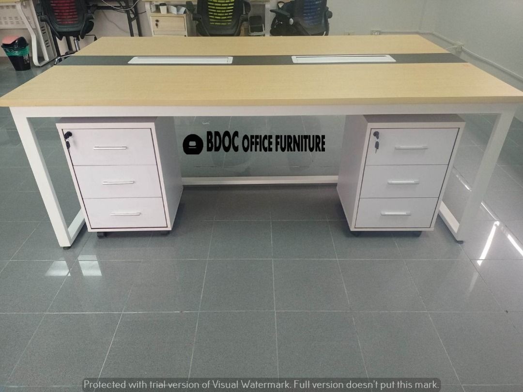 customized office table with 2 wire management metal legs / office ...