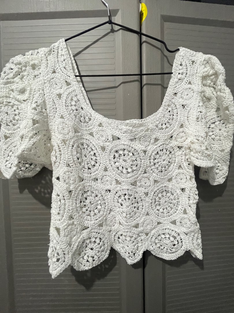 Korean Crochet Blouse, Women's Fashion, Tops, Blouses on Carousell