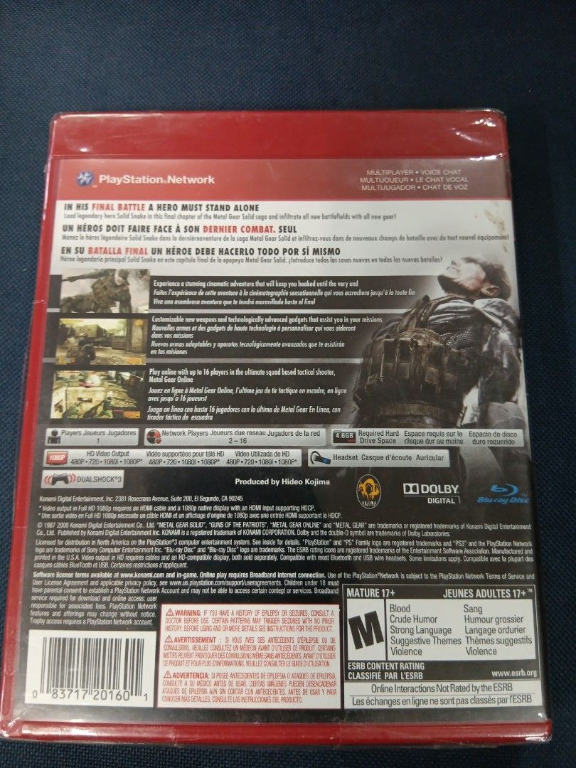 PS3 MetalGear 4 Guns of the Patriot, Video Gaming, Video Games ...