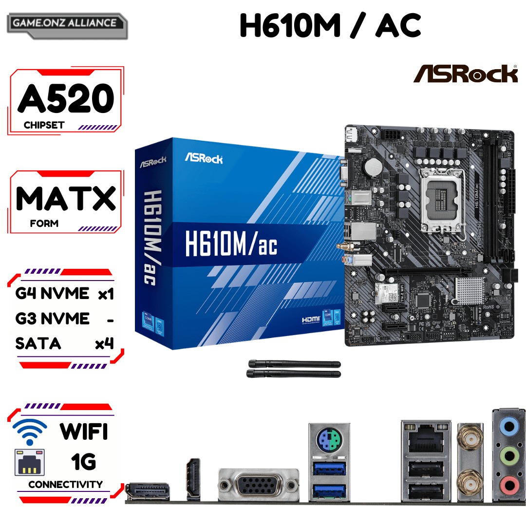 ASROCK H610M/AC | LGA1700 MATX MOTHERBOARD INTEL 12TH 13TH 14TH GEN ...