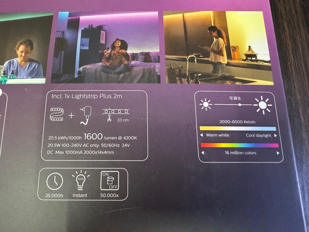 Philips Hue LED Strip 2M + 1M combo, Furniture & Home Living, Lighting ...
