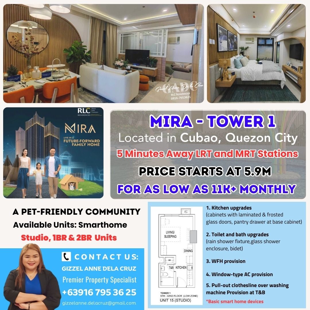 Pre-Selling Studio unit For Sale in Cubao Quezon City at Mira by RLC ...