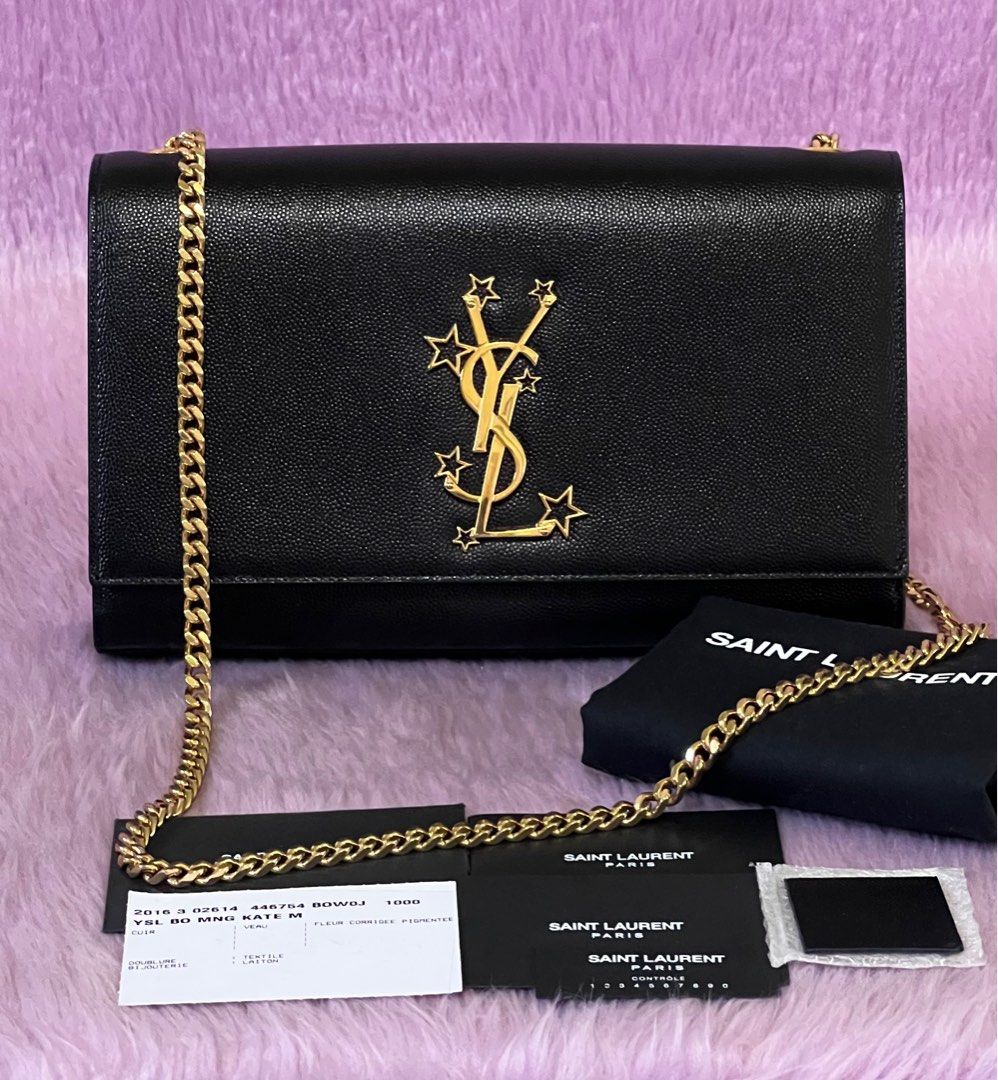 Saint Laurent Kate Medium in Grain De Poudre Star Shudded Monogram Bag ...