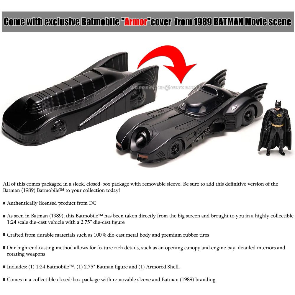 1989 Batman Batmobile w/ Armor Shell & Batman Figure 1:24 Die-cast ...