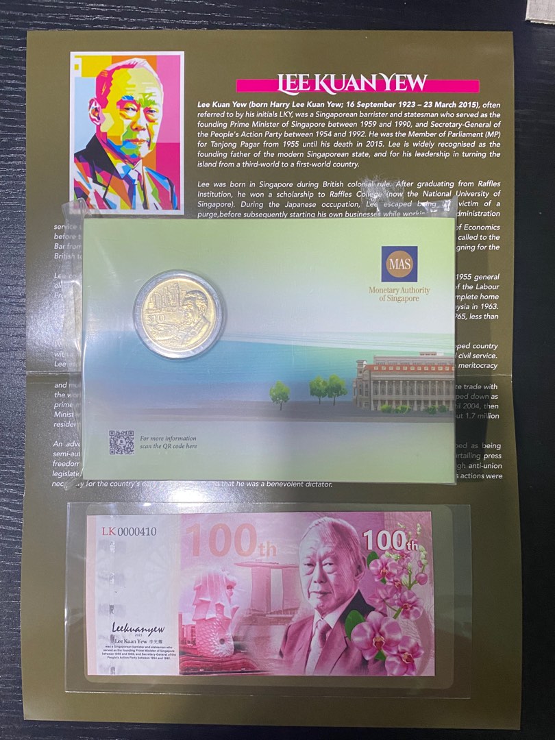 A74 - LKY 100 th Birth Anniversary SG $10 Coin & 100th Commemorative ...