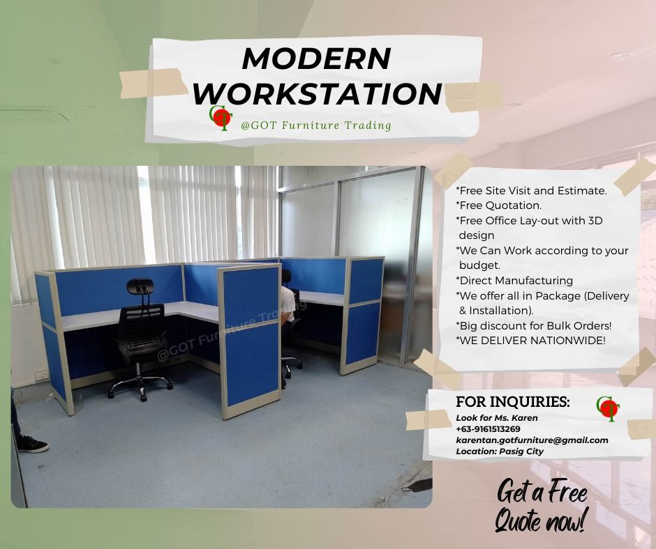 L-type Cubicle partition w/ table | Linear Workstation., Furniture ...