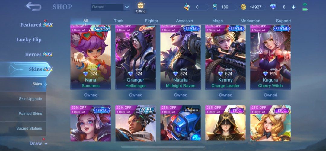 WTS/WTT MLBB account STUN chou aspirant ruby LEGEND franco Mworld yin ...