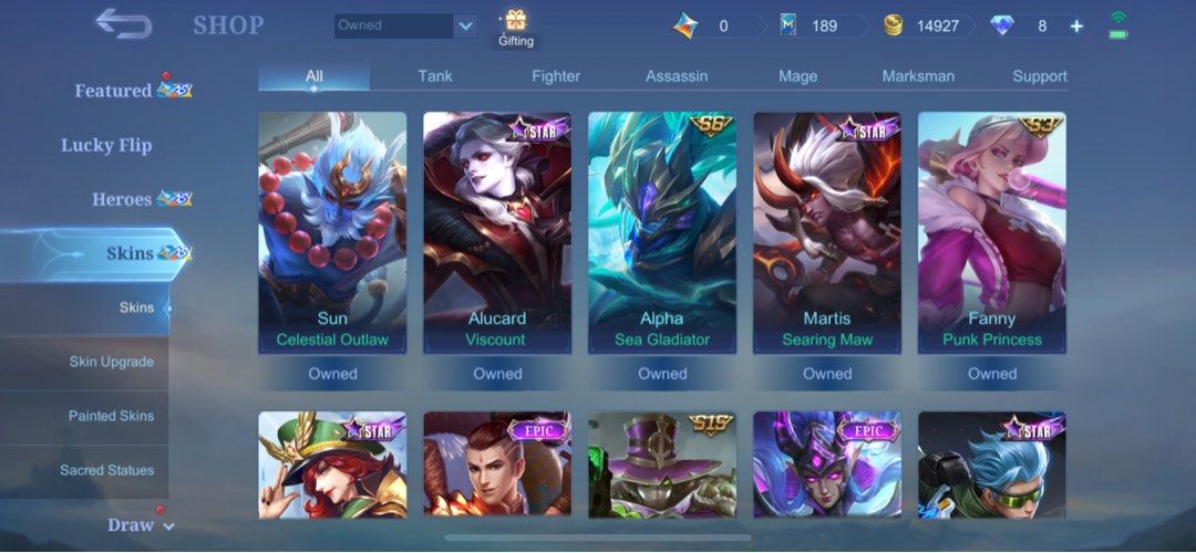 WTS/WTT MLBB account STUN chou aspirant ruby LEGEND franco Mworld yin ...