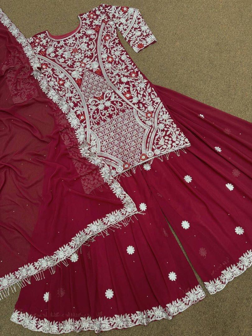 NEW FANCY DESIGN HEAVY EMBROIDERY WORK TOP - PLAZZO WITH DUPATTA, Women ...