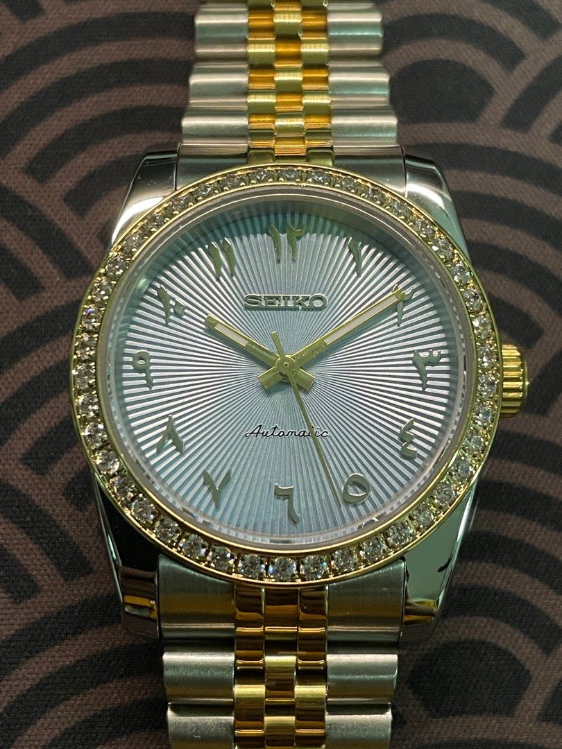 Seiko Custom Mod “Datejust Diamonds Yellow Gold Sunburst Arabic Light ...