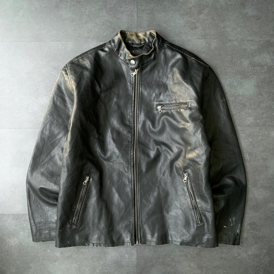 Vintage Anchor Blue Cafe Racer Leather Jacket, Men's Fashion, Coats ...