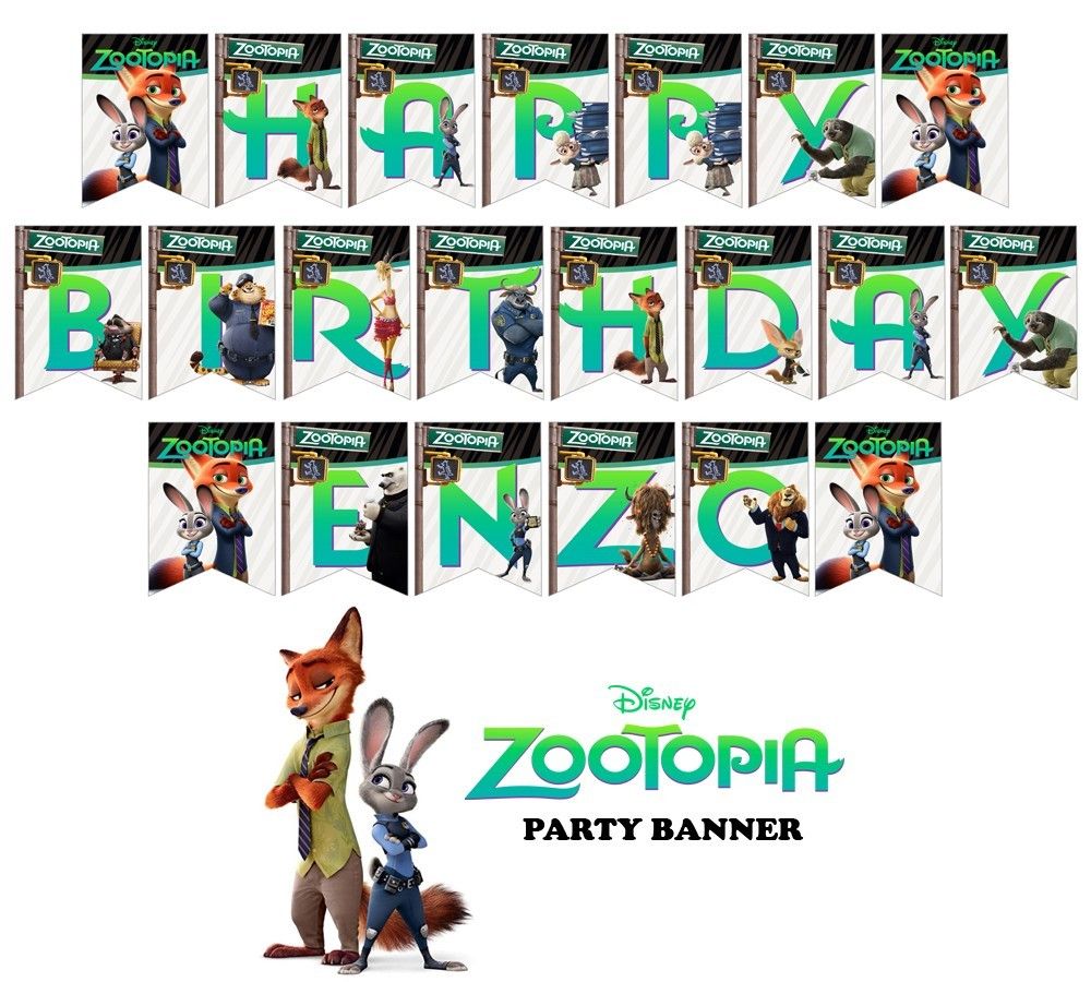 Zootopia Theme Birthday Party Banner Cupcake Cake Topper Decoration ...