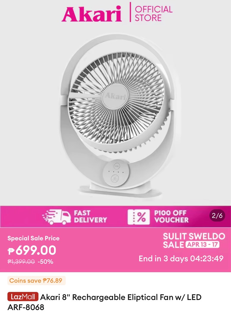 Akari rechargeable desk fan, Furniture & Home Living, Lighting & Fans ...