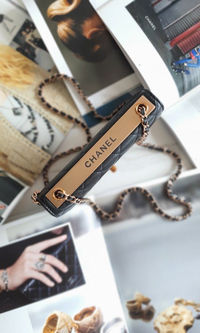 Authentic Cha nel CC Trendy Wallet On Chain Black Lamb ROSE GOLD ...
