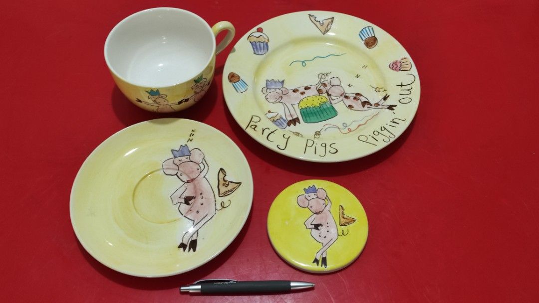 Ceramic plate, cup with Pig design, Furniture & Home Living ...