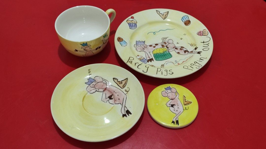 Ceramic plate, cup with Pig design, Furniture & Home Living ...