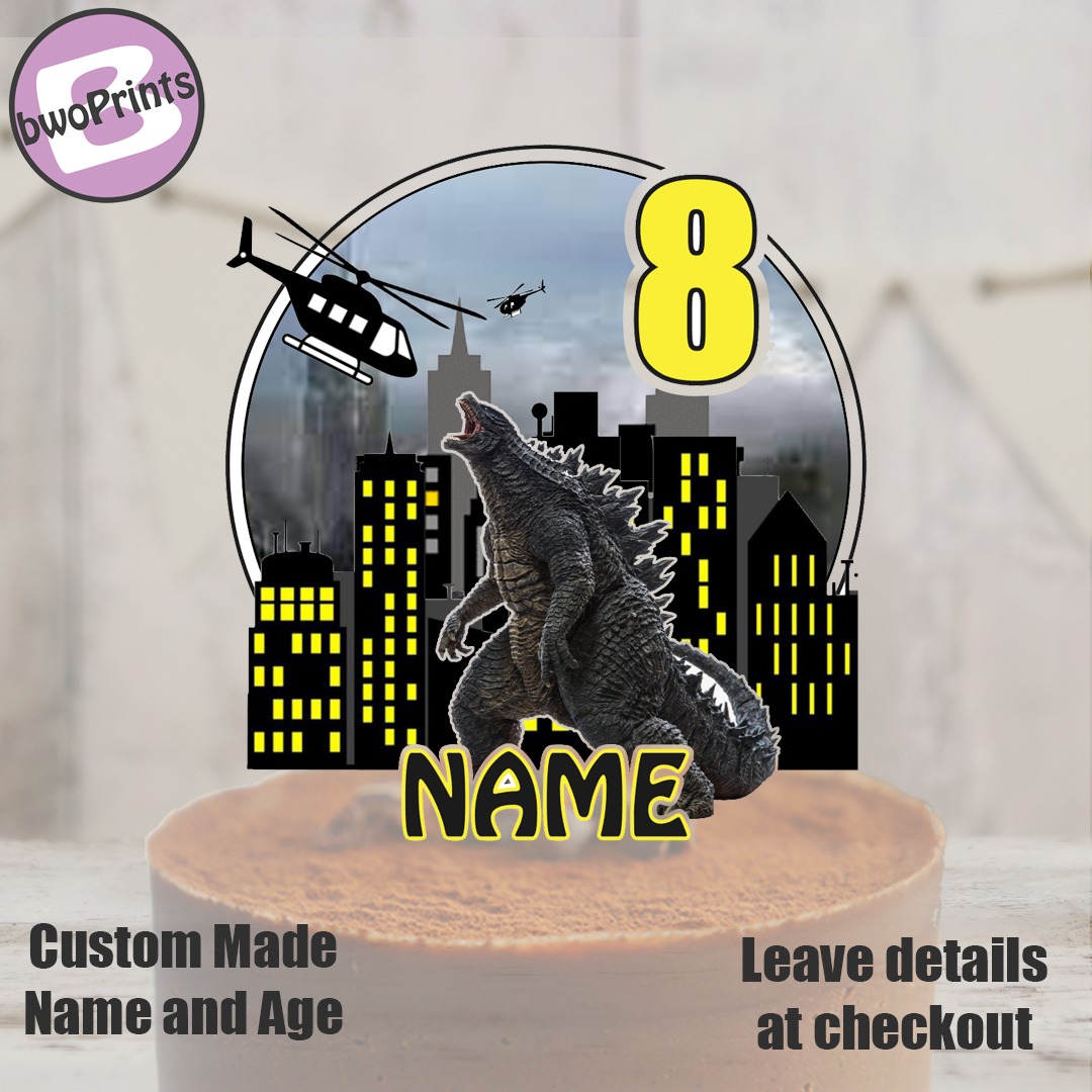 Godzilla Cake Topper Birthday Party Celebration Baby Shower Wedding ...