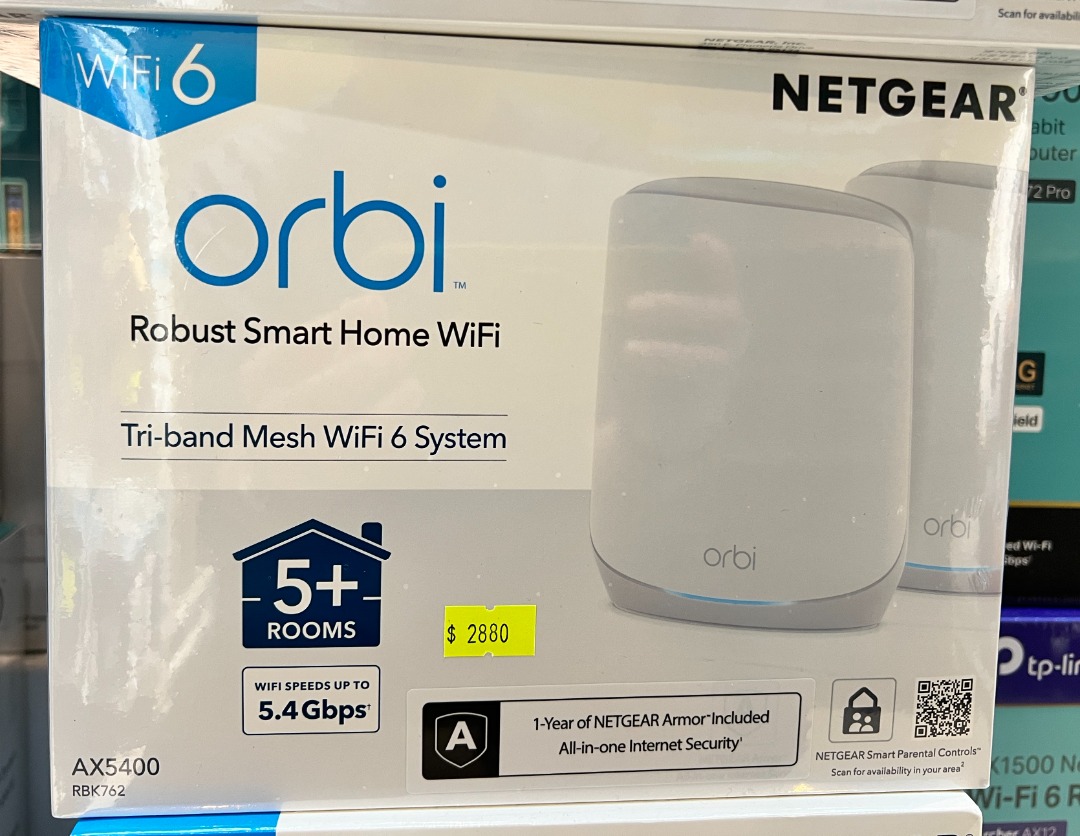 Netgear Orbi Tri-band WiFi 6 Mesh System (2件裝) (RBK762S), 電腦＆科技, 電腦周邊及 ...