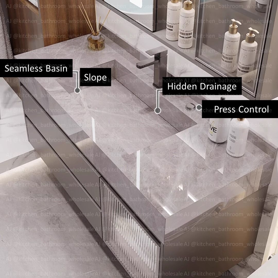 Sintered stone Seamless Basin With Hidden Drain / Sintered stone Vanity ...