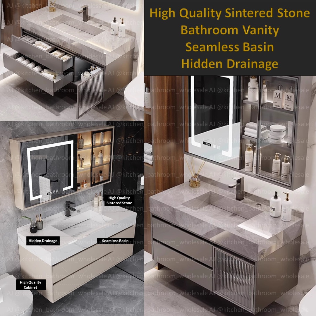 Sintered stone Seamless Basin With Hidden Drain / Sintered stone Vanity ...