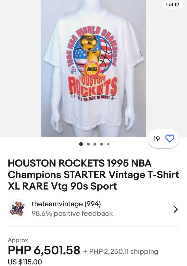 Vintage 1995 Houston Rockets Back to Back NBA Champions Shirt, Men's ...