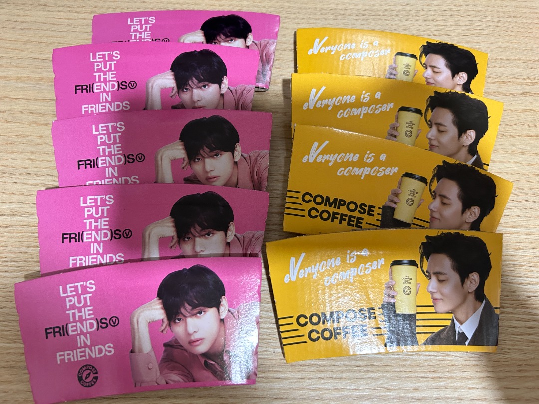BTS V COMPOSE COFFEE SLEEVE (SOLD PER PIECE) WITH FREEBIES, Hobbies ...