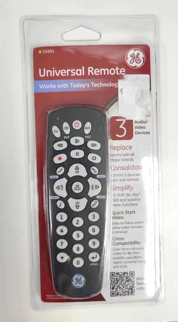 GE 24991 Universal Remote with 3 Device Configuration, Simple Setup ...