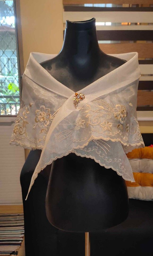 Modern Filipiniana Alampay with free brooch, Women's Fashion, Tops ...