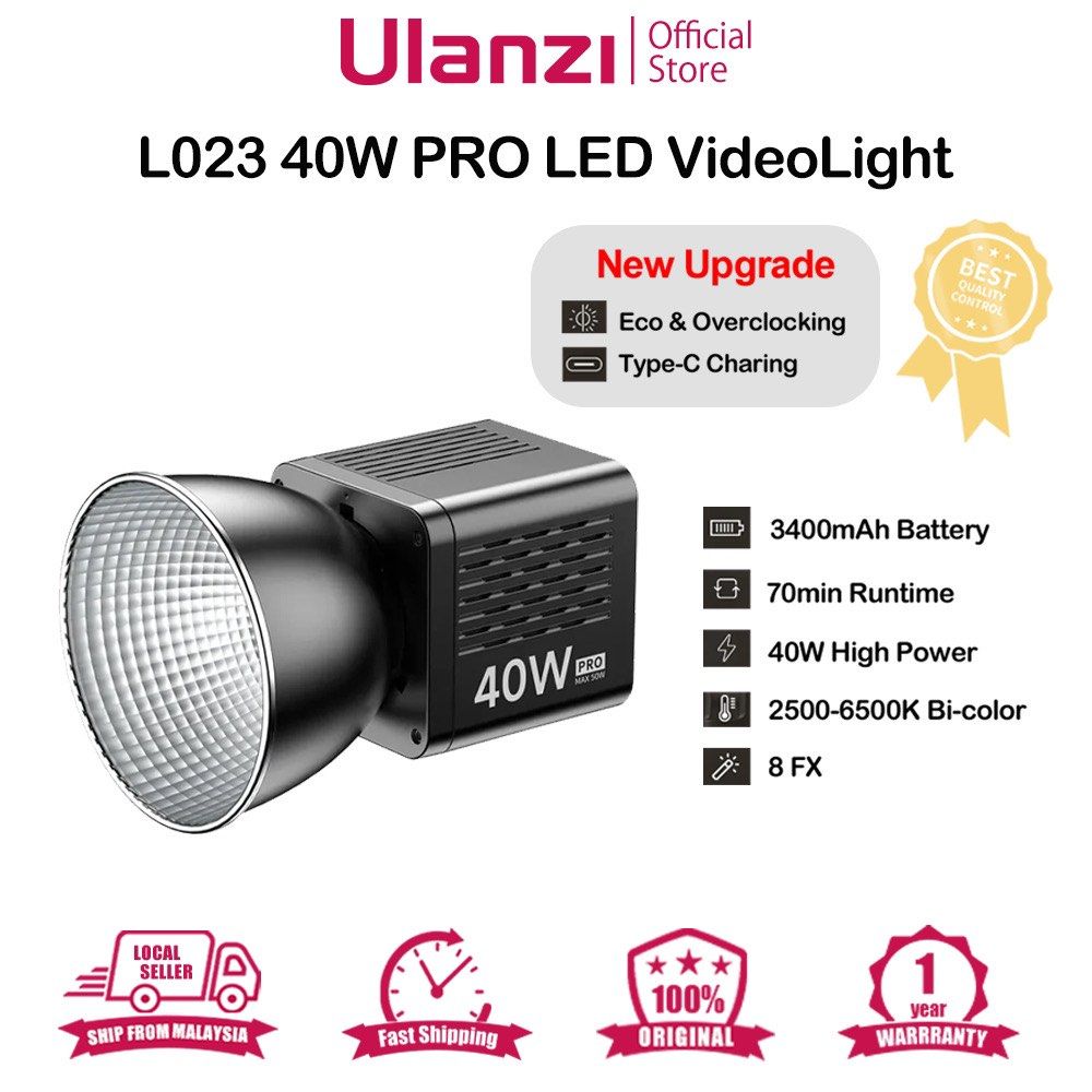 40W COB Light ULANZI 40W Pro Portable LED Video Light - 3400mAh Battery ...