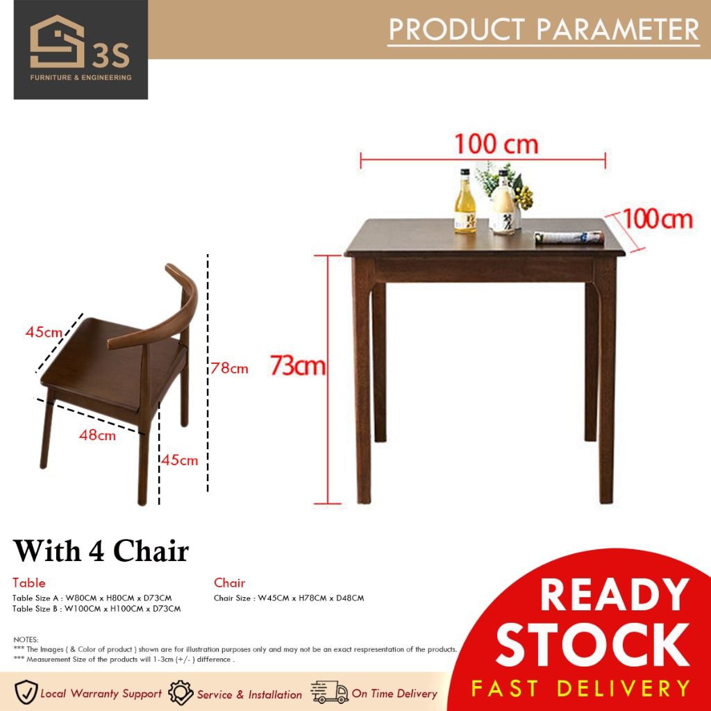 [3S FURNITURE] Rustic and Stylish Solid Rubber Wood Dining Table * FREE ...