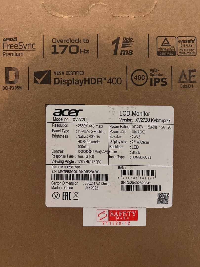 Acer Nitro XV272U Pbmiiprzx 27" WQHD (2560 x 1440) IPS G-SYNC ...