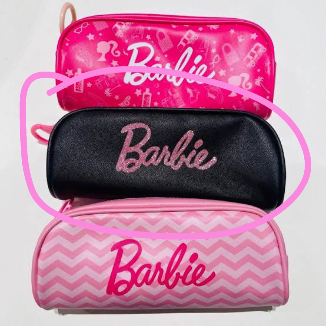 MINISO X BARBIE Black Pink Glitter Pencil Case, Women's Fashion, Bags ...