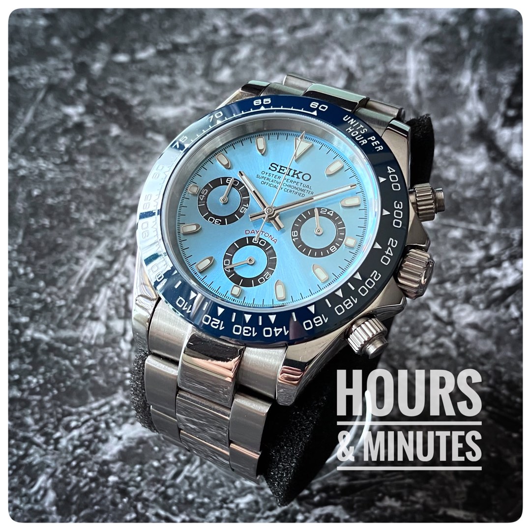Daytona Ice Blue chronograph watch - Seiko mod, Men's Fashion, Watches ...