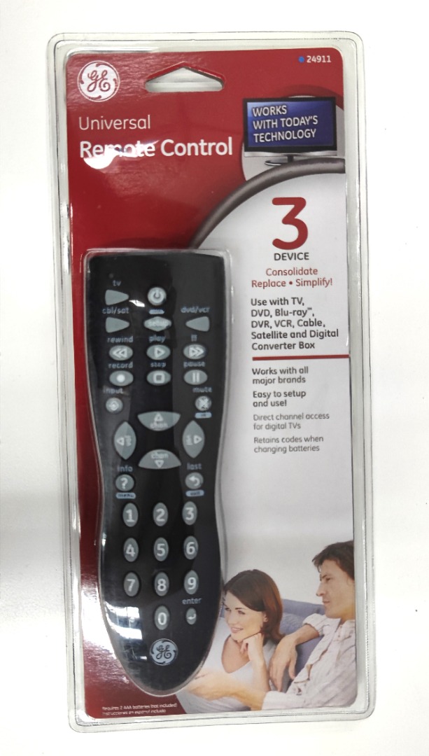 GE 24911 Universal Remote Control with 3 Device Configuration, Simple ...