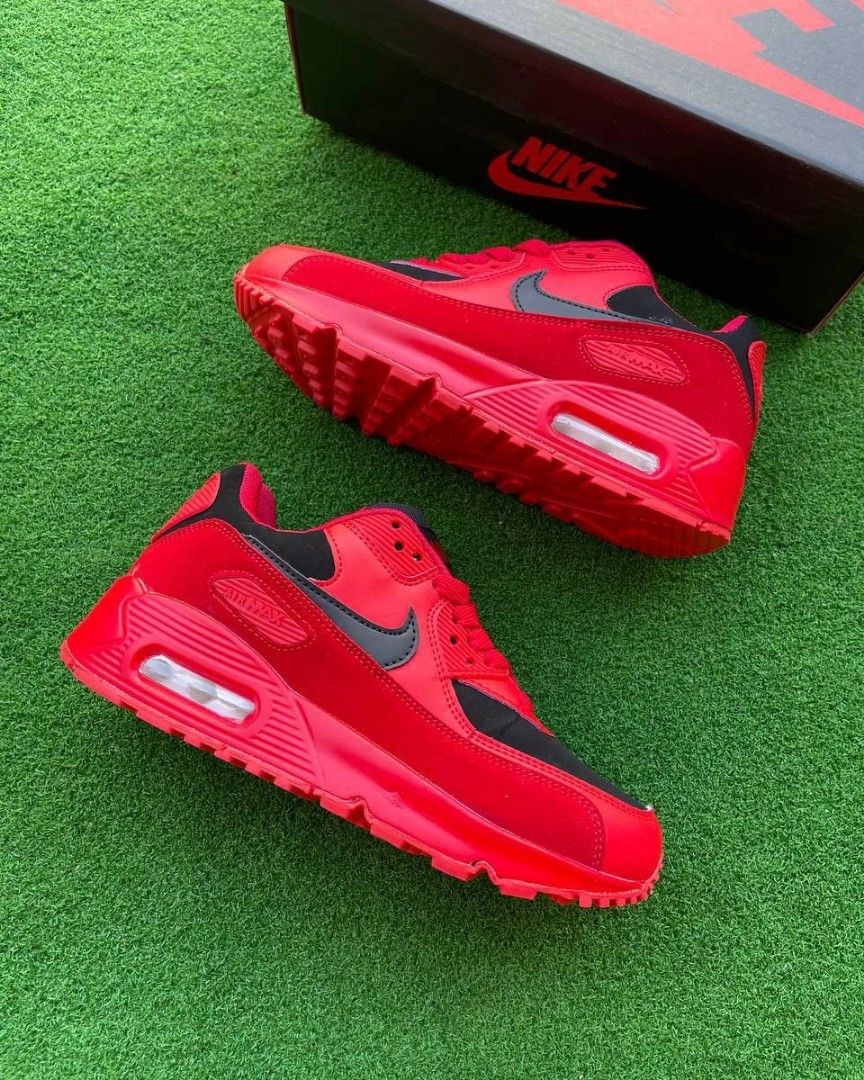 NIKE AIRMAX 90 PREMIUM RED BLACK, Women's Fashion, Footwear, Sneakers ...