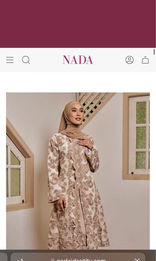 RENT NADA IDENTITY Hayati Kebarung Sulam in Pastel Brown, Women's Fashion, Muslimah Fashion ...