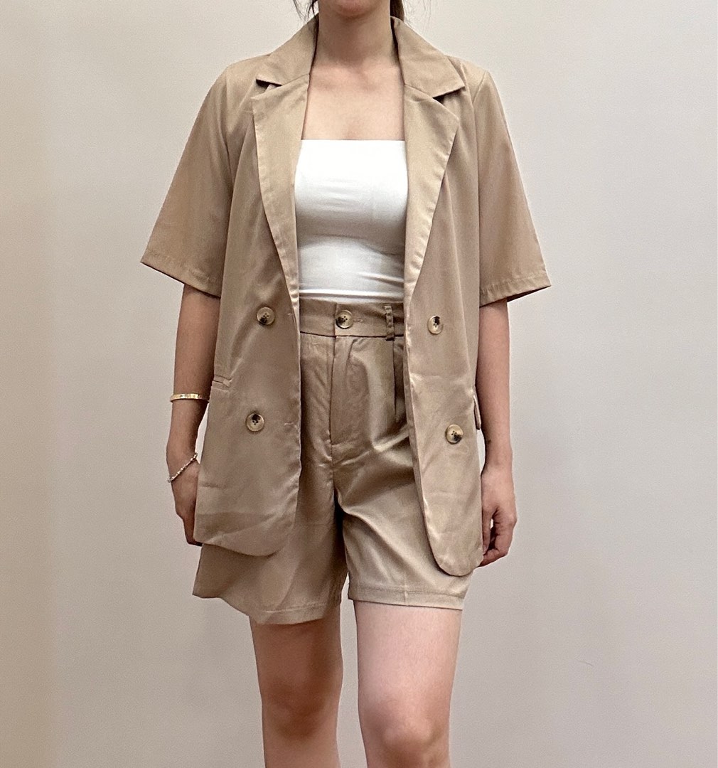 Short sleeve coat with Shorts and Pants Co-ords Set, Women's Fashion ...