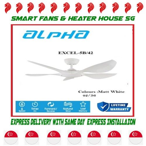 ALPHA AlphaFan - EXCEL 5B 42 Inch DC Motor Ceiling Fan with 5 Blades (6 ...