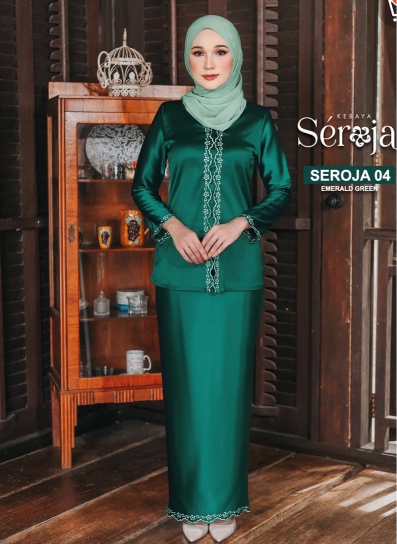 Baju raya KEBAYA EMERALD GREEN, Women's Fashion, Muslimah Fashion, Baju ...